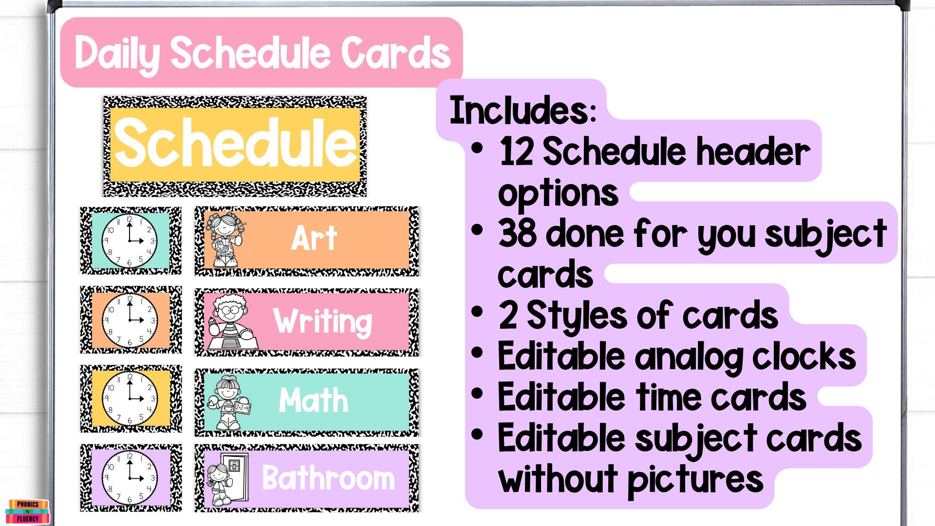 Pastel Composition Notebook Classroom Schedule: Visual Learning Cards ...