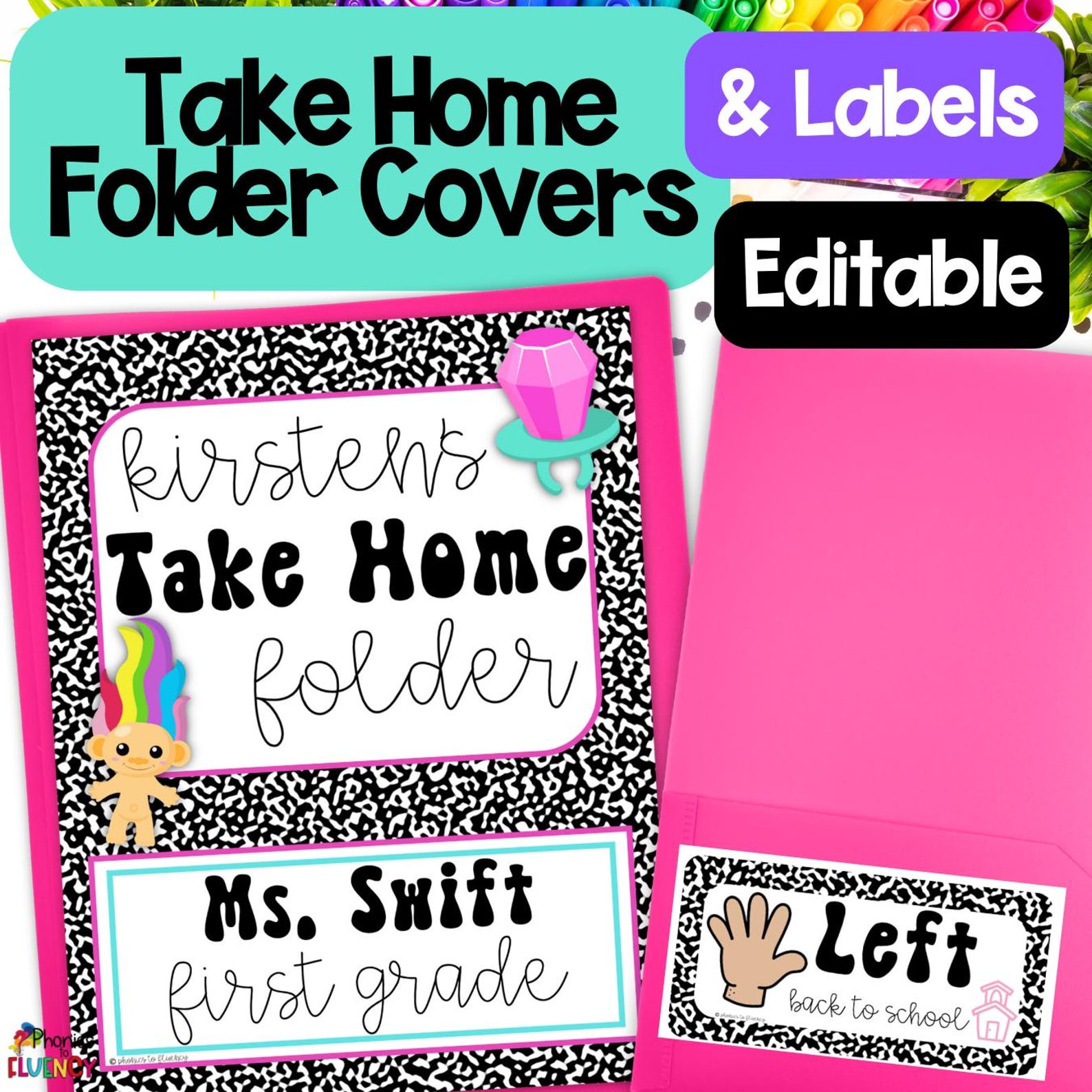 Retro Editable Take Home Folder Covers and Labels (PPT & PDF) - Etsy