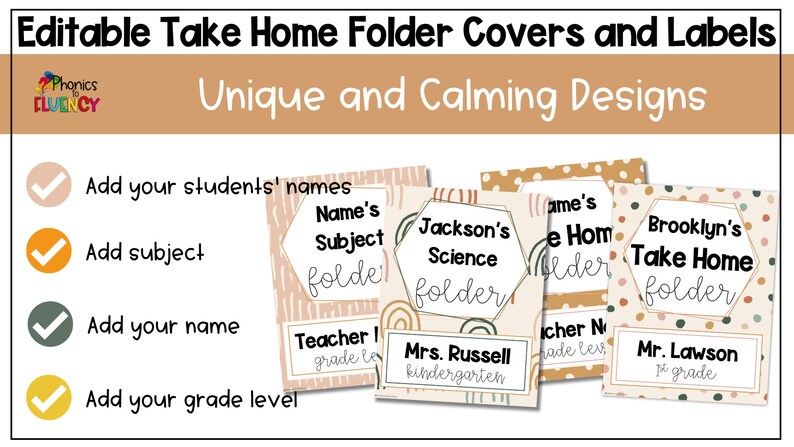 Editable Boho Take Home Folder Covers and Labels (PPT & PDF) - Etsy