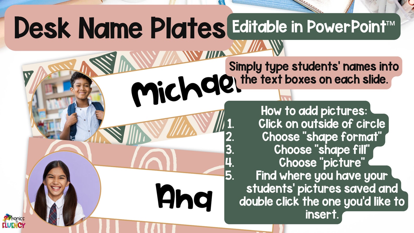 Editable Boho Desk Name Plates: Photo Tags, Classroom Decor (PPT) - Etsy