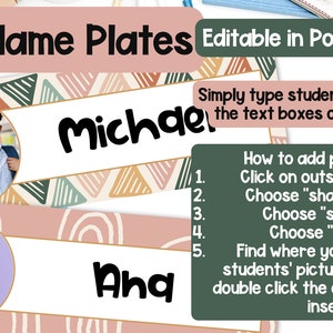 Editable Boho Desk Name Plates: Photo Tags, Classroom Decor (PPT) - Etsy