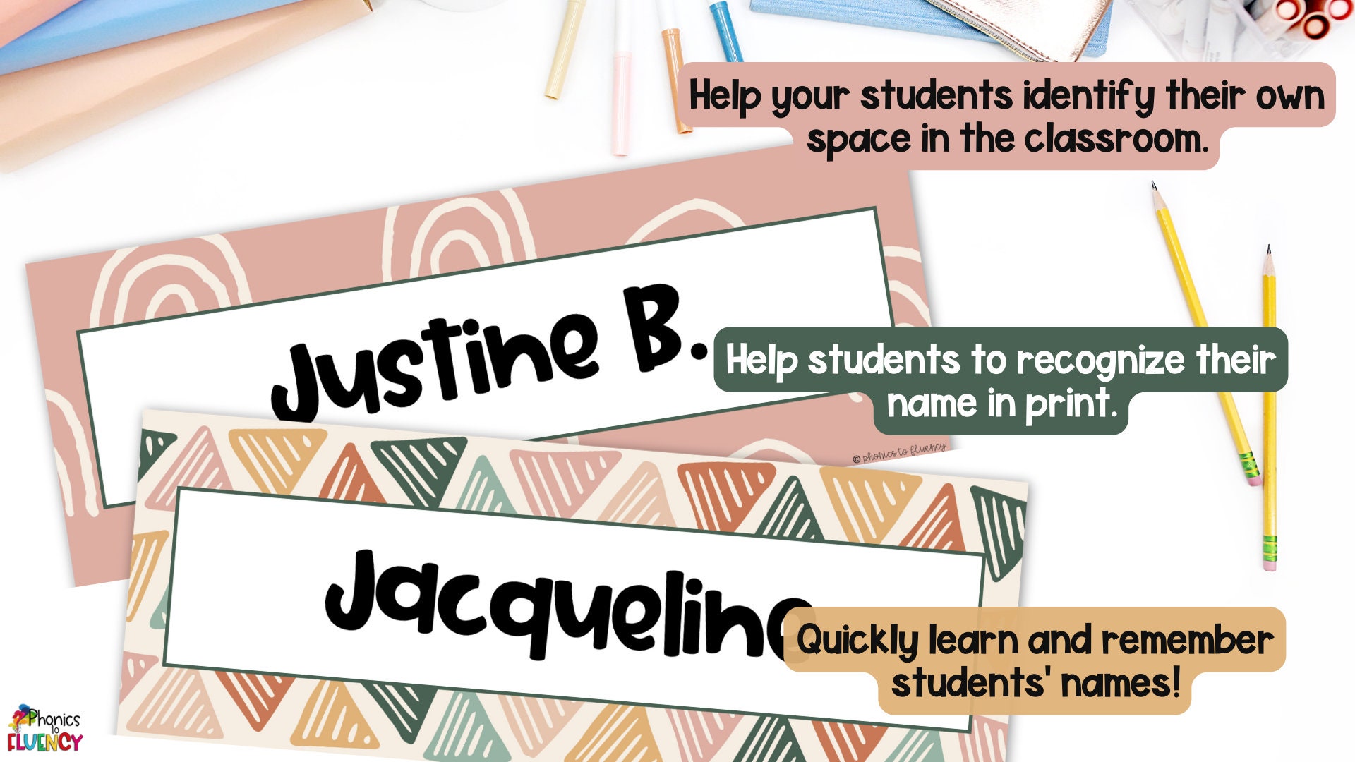 Editable Boho Desk Name Plates: Photo Tags, Classroom Decor (PPT) - Etsy