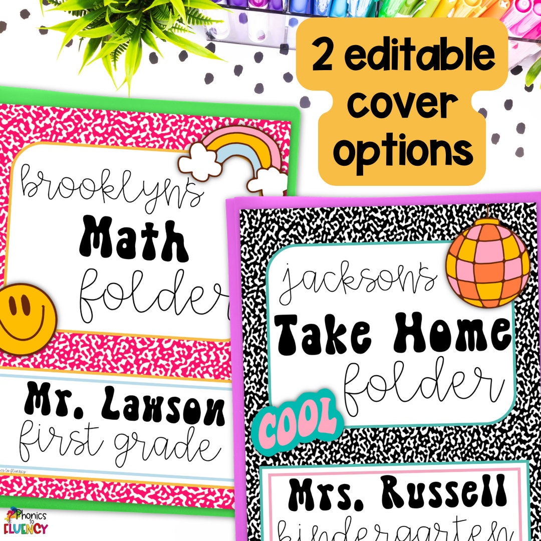 Editable Take Home Folder Covers and Take Home Folder Labels Retro ...