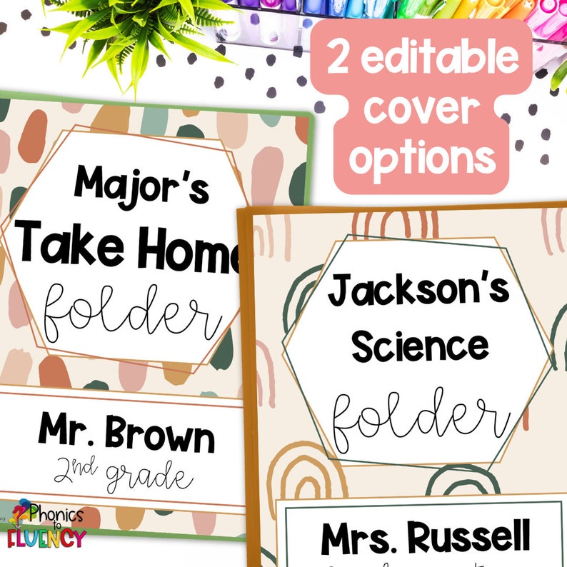 Editable Boho Take Home Folder Covers and Labels (PPT & PDF) - Etsy