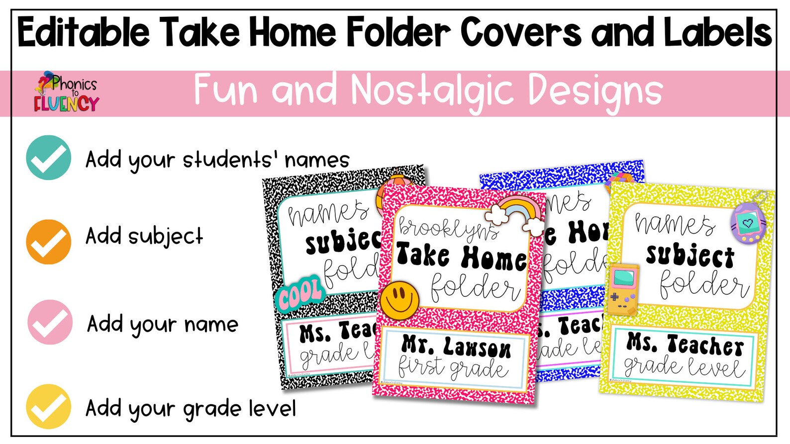 Editable Take Home Folder Covers and Take Home Folder Labels Retro ...