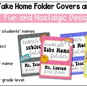 Retro Editable Take Home Folder Covers and Labels (PPT & PDF) - Etsy