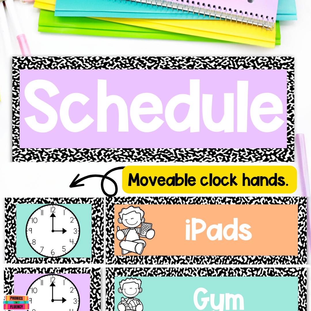 Pastel Composition Notebook Classroom Schedule: Visual Learning Cards ...