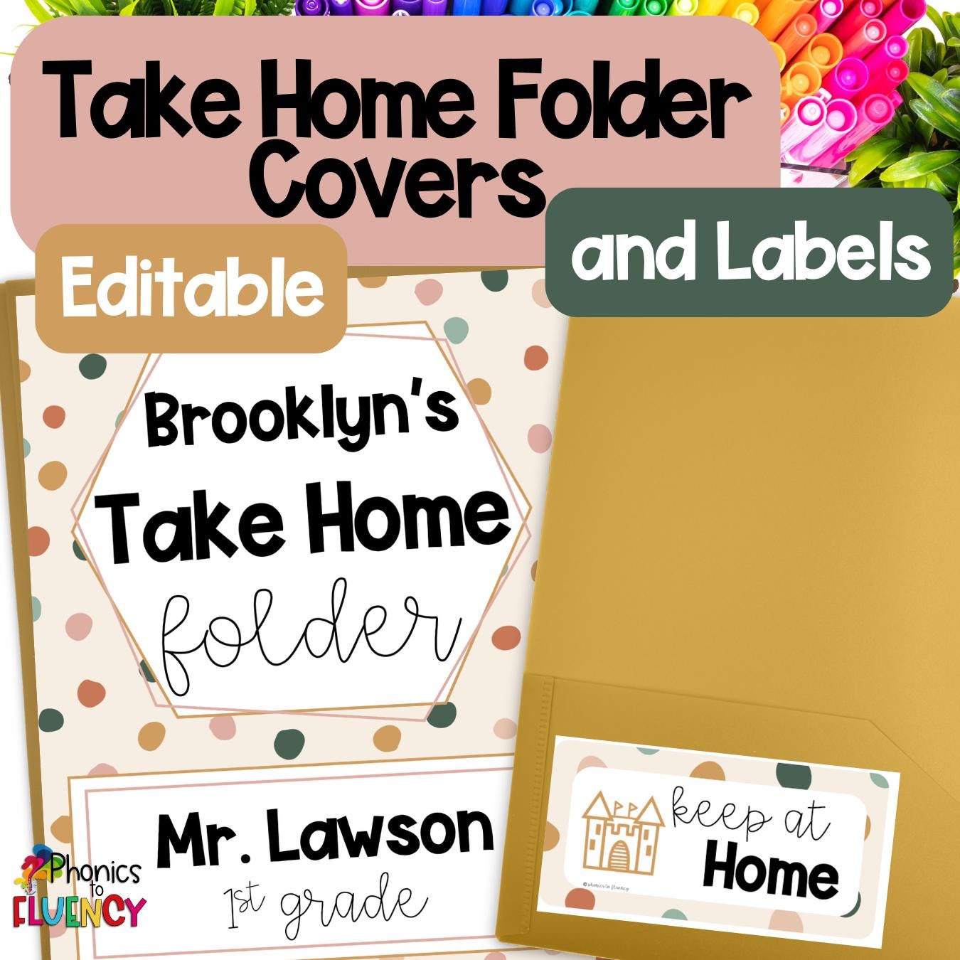 Editable Boho Take Home Folder Covers and Labels (PPT & PDF) - Etsy