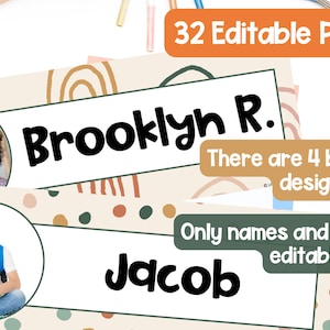 Editable Boho Desk Name Plates: Photo Tags, Classroom Decor (PPT) - Etsy