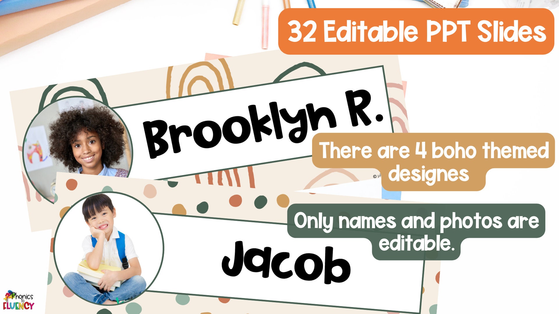 Editable Boho Desk Name Plates: Photo Tags, Classroom Decor (PPT) - Etsy