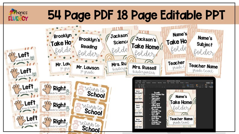 Editable Boho Take Home Folder Covers and Labels (PPT & PDF) - Etsy