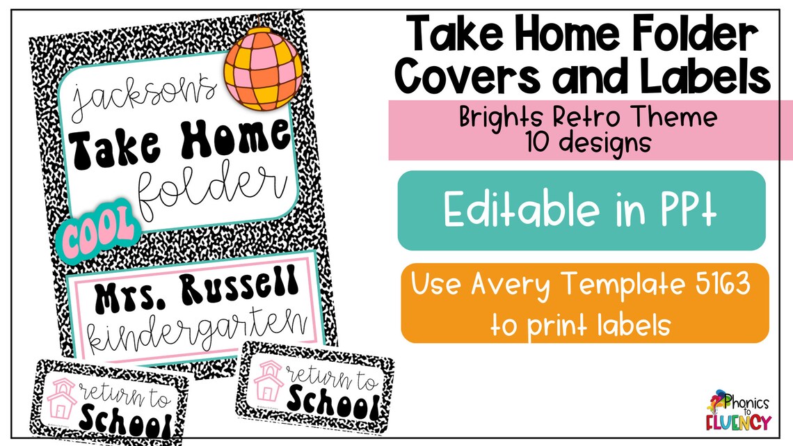 Editable Take Home Folder Covers and Take Home Folder Labels Retro ...