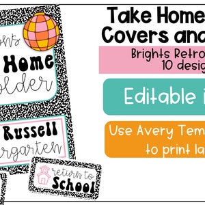 Retro Editable Take Home Folder Covers and Labels (PPT & PDF) - Etsy
