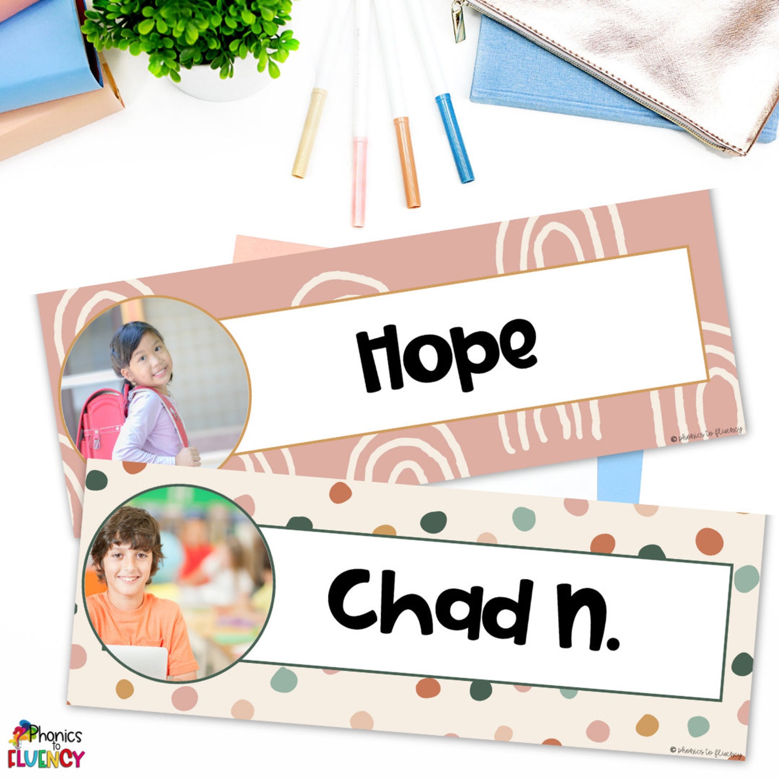 Editable Boho Desk Name Plates: Photo Tags, Classroom Decor (PPT) - Etsy