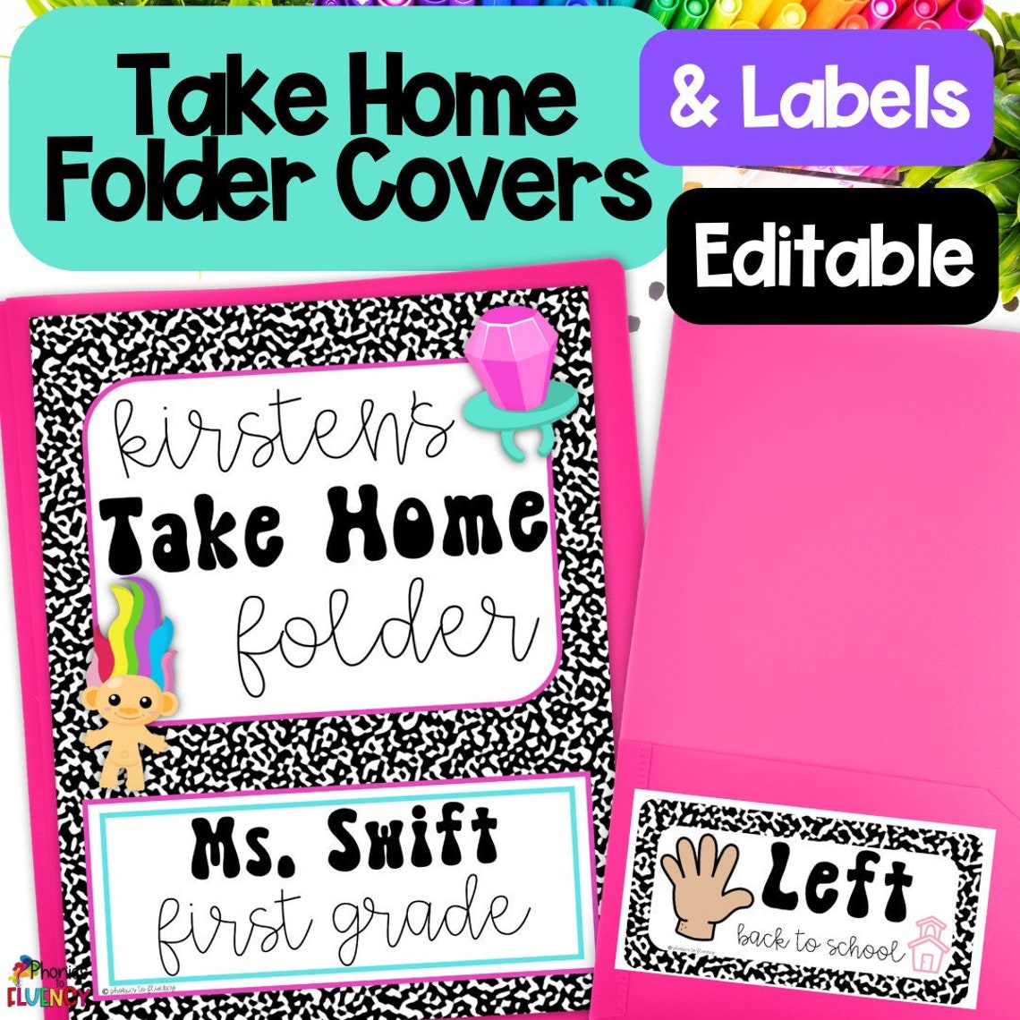 Editable Take Home Folder Covers and Take Home Folder Labels Retro ...