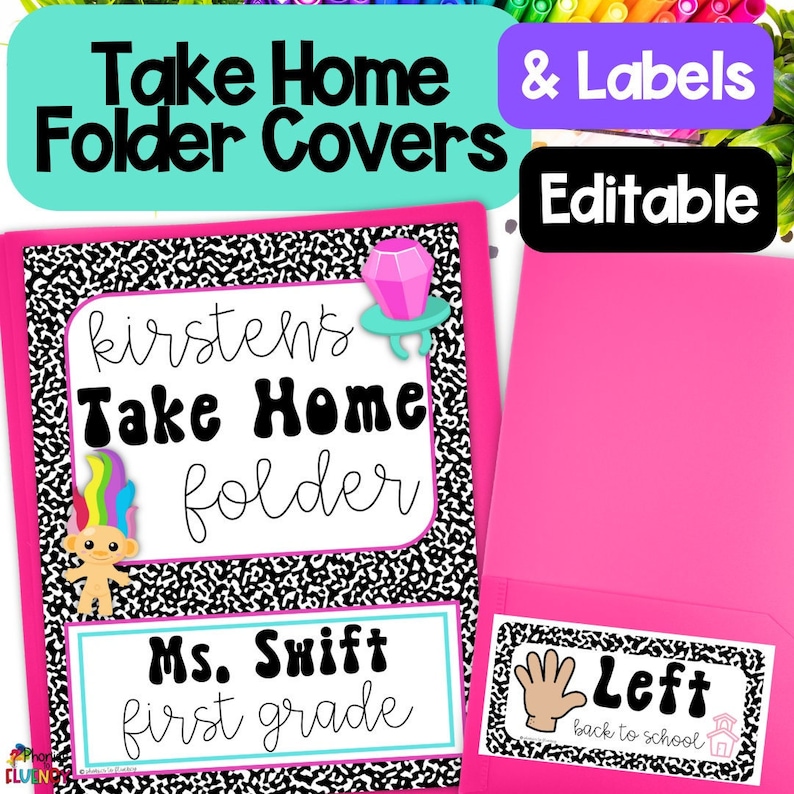 Editable Take Home Folder Covers and Take Home Folder Labels Retro ...