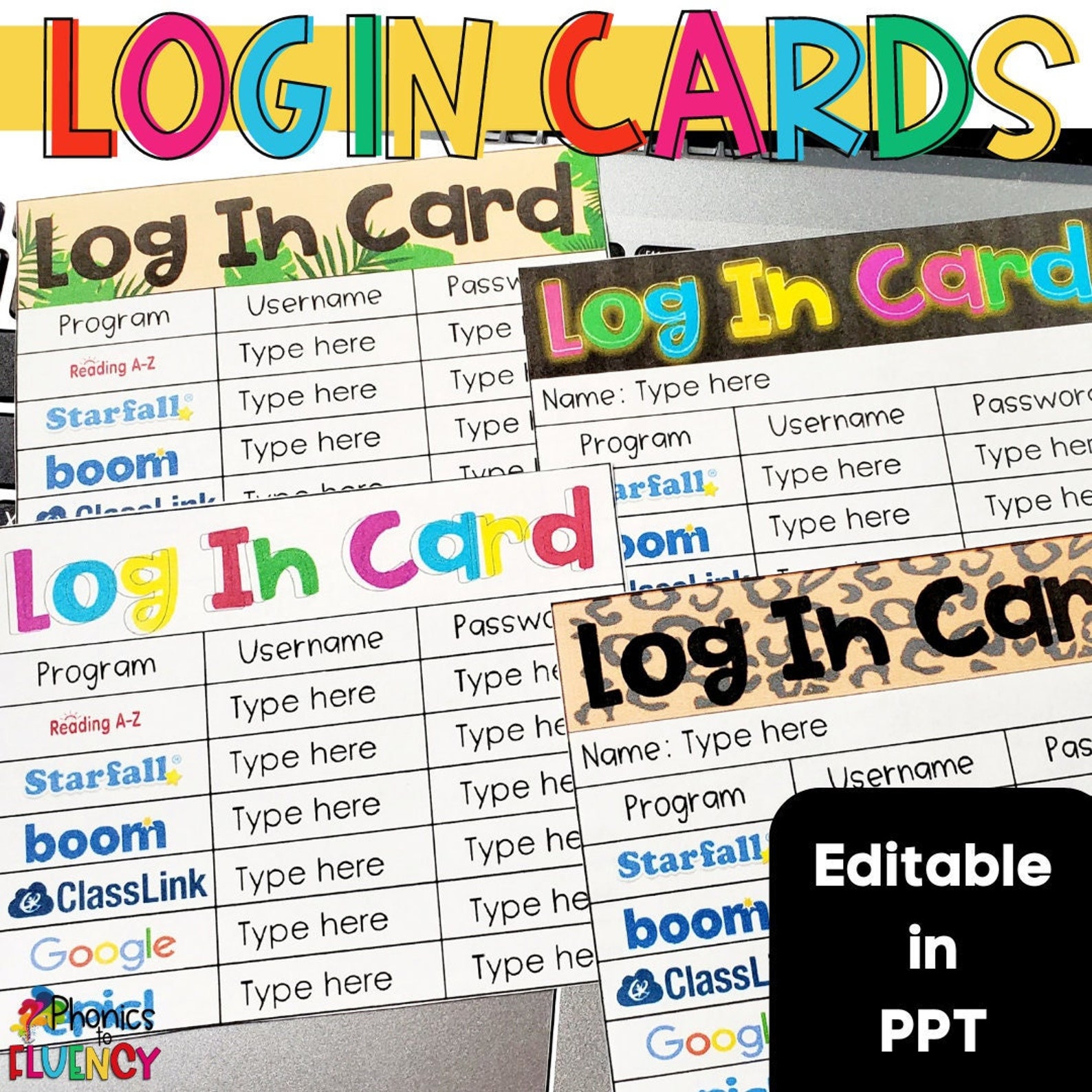 Editable Student Log in Cards Usernames and Passwords Classroom ...