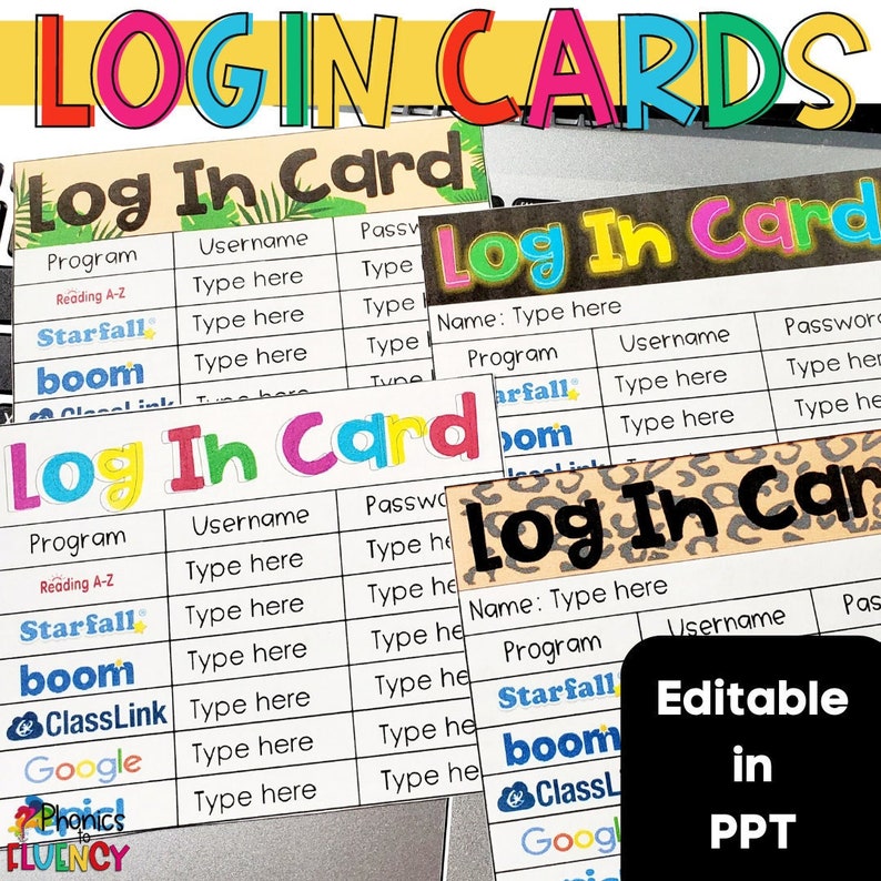 Editable Student Log in Cards Usernames and Passwords Classroom ...