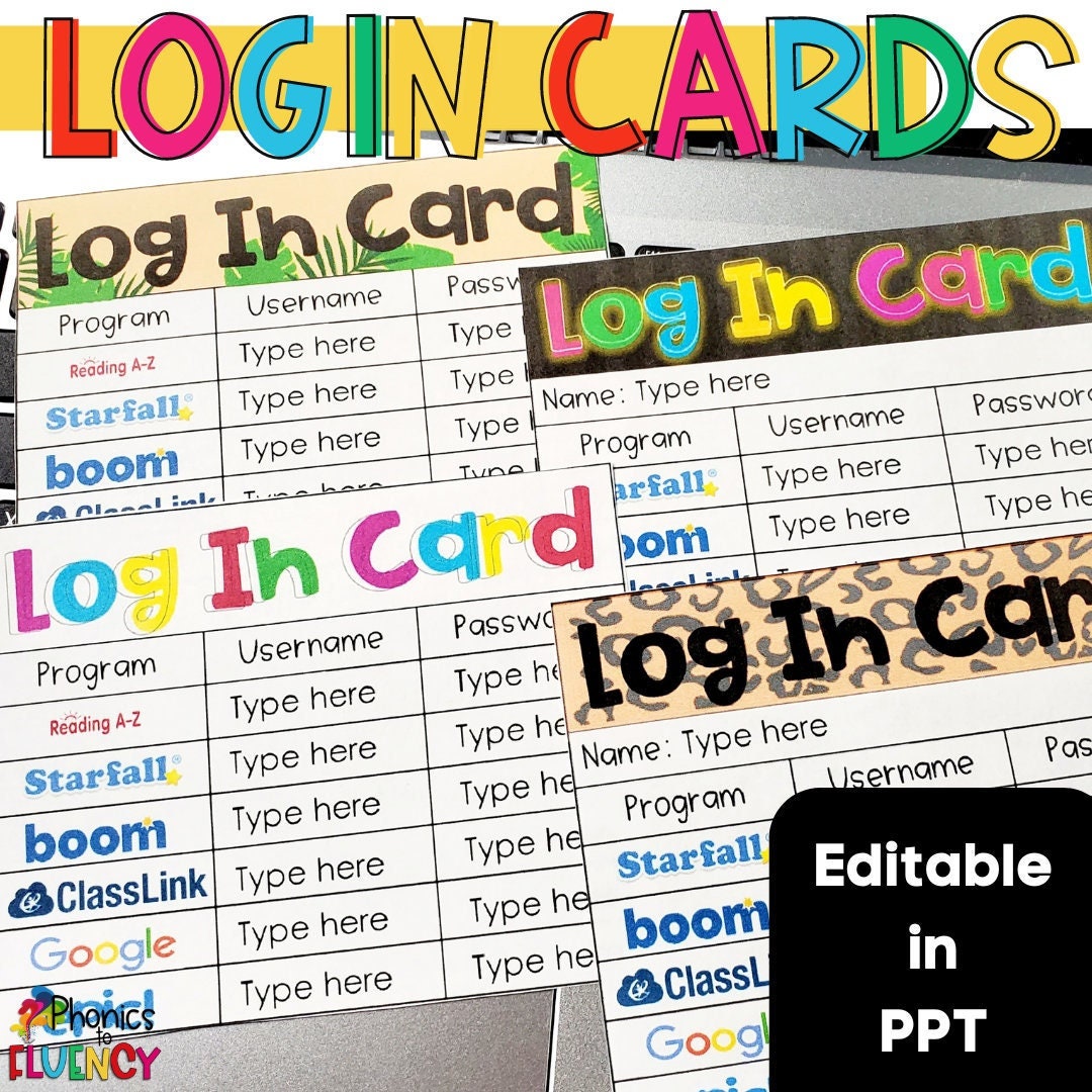 Editable Student Log in Cards Usernames and Passwords Classroom ...