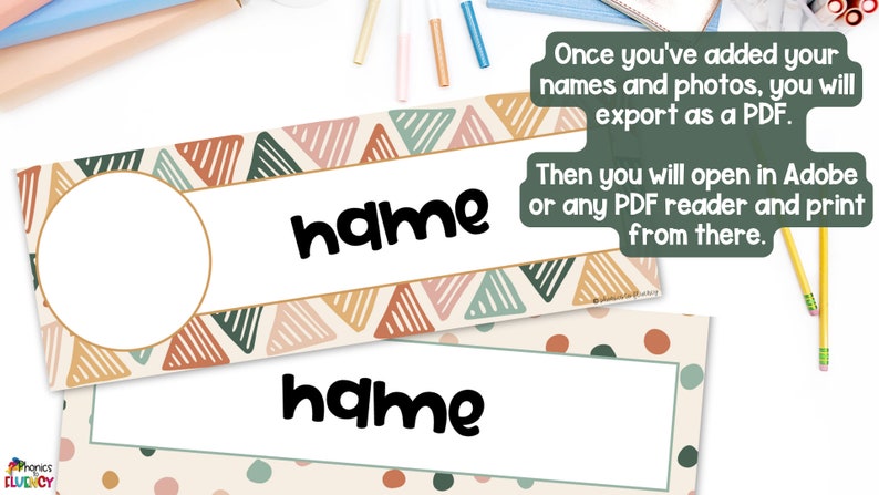 Editable Boho Desk Name Plates: Photo Tags, Classroom Decor (PPT) - Etsy