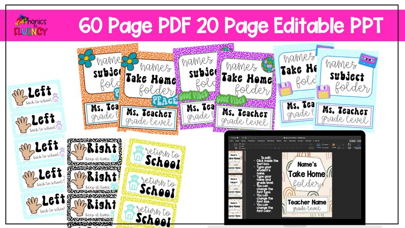 Editable Take Home Folder Covers and Take Home Folder Labels Retro ...