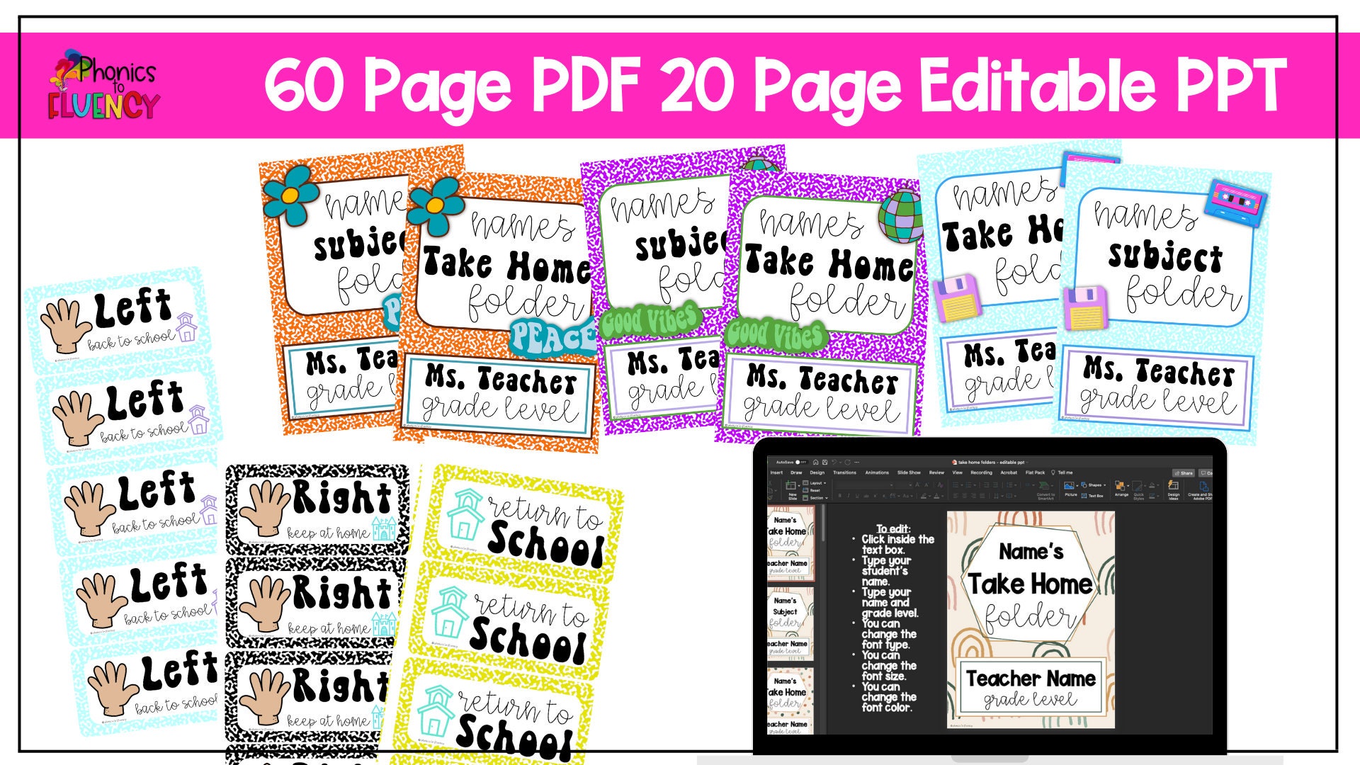 Editable Take Home Folder Covers and Take Home Folder Labels Retro ...