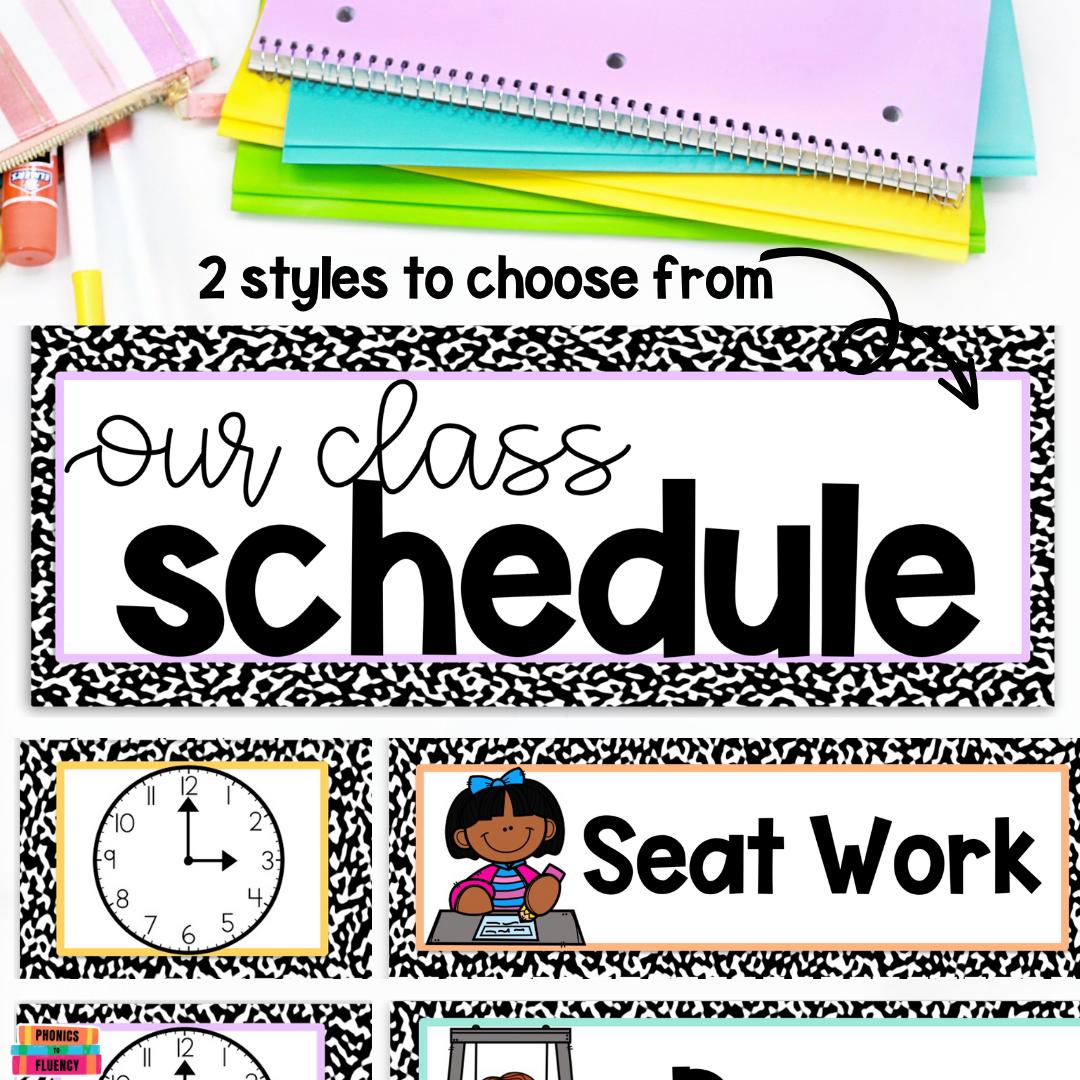 Pastel Composition Notebook Classroom Schedule: Visual Learning Cards ...