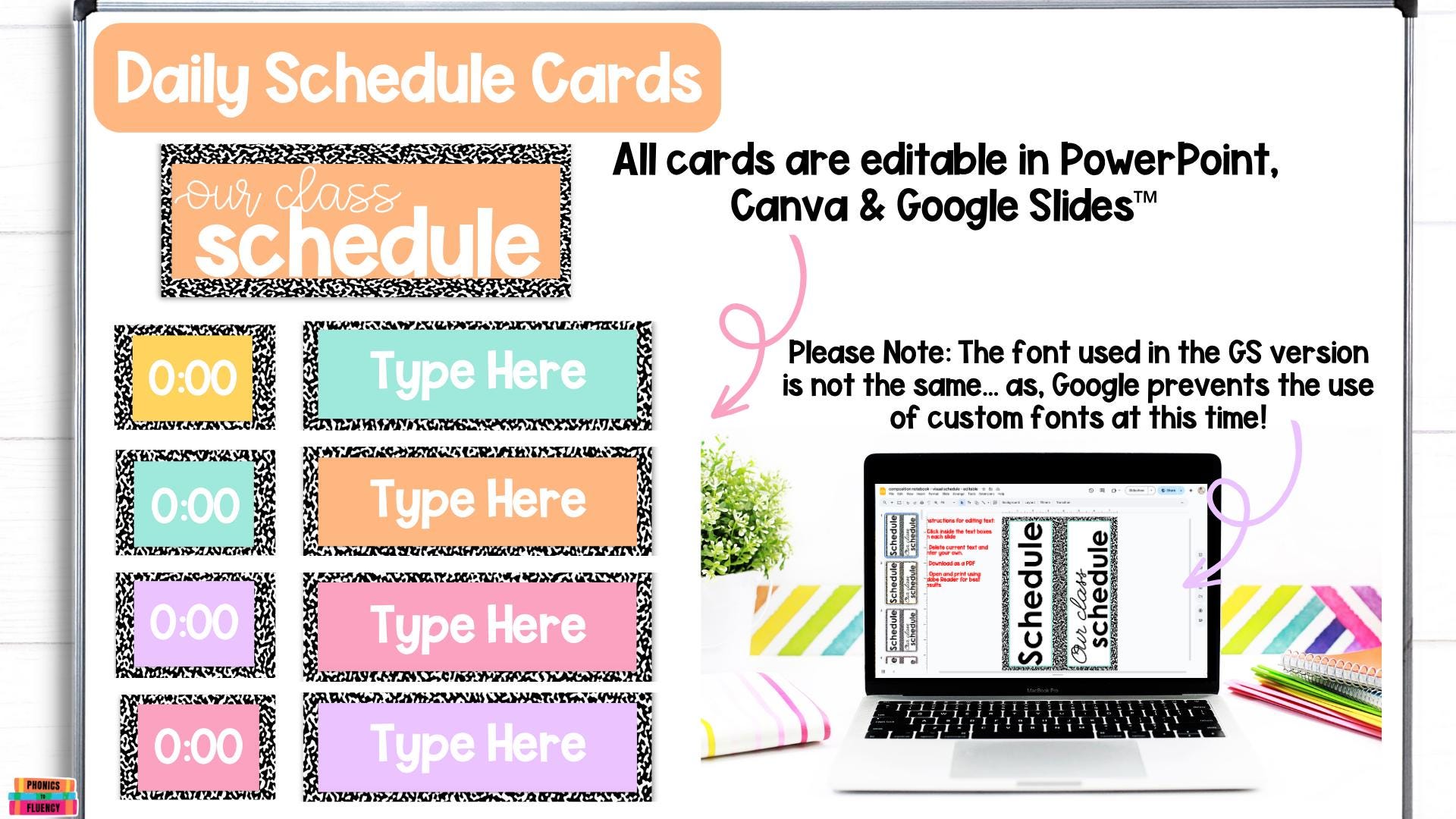 Pastel Composition Notebook Classroom Schedule: Visual Learning Cards ...