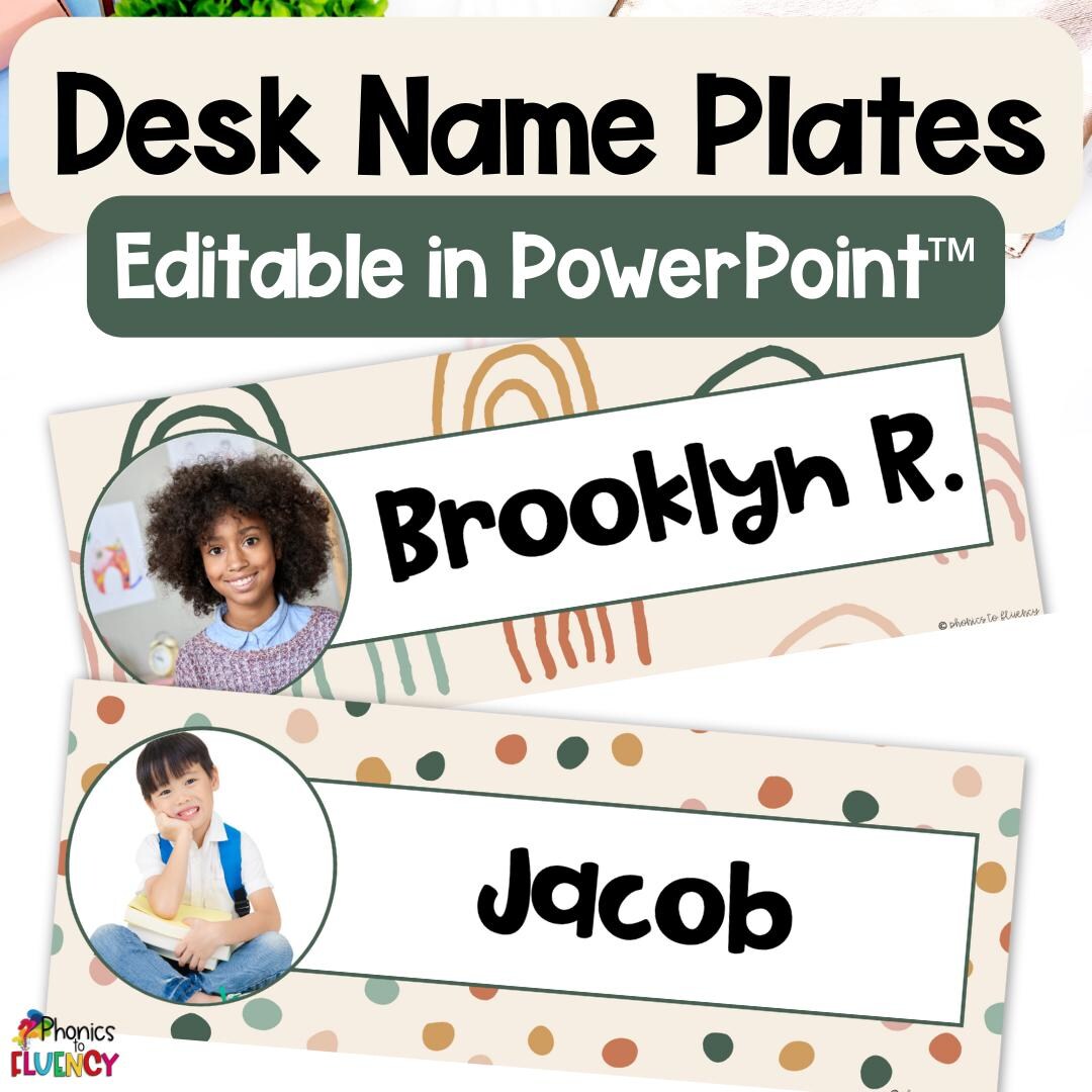 Editable Desk Plates With Photos Desk Name Tags Kindergarten Boho Name ...