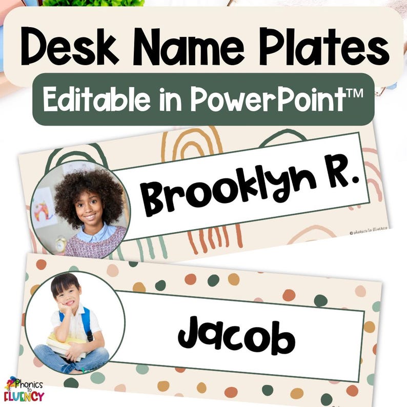 Editable Boho Desk Name Plates: Photo Tags, Classroom Decor (PPT) - Etsy
