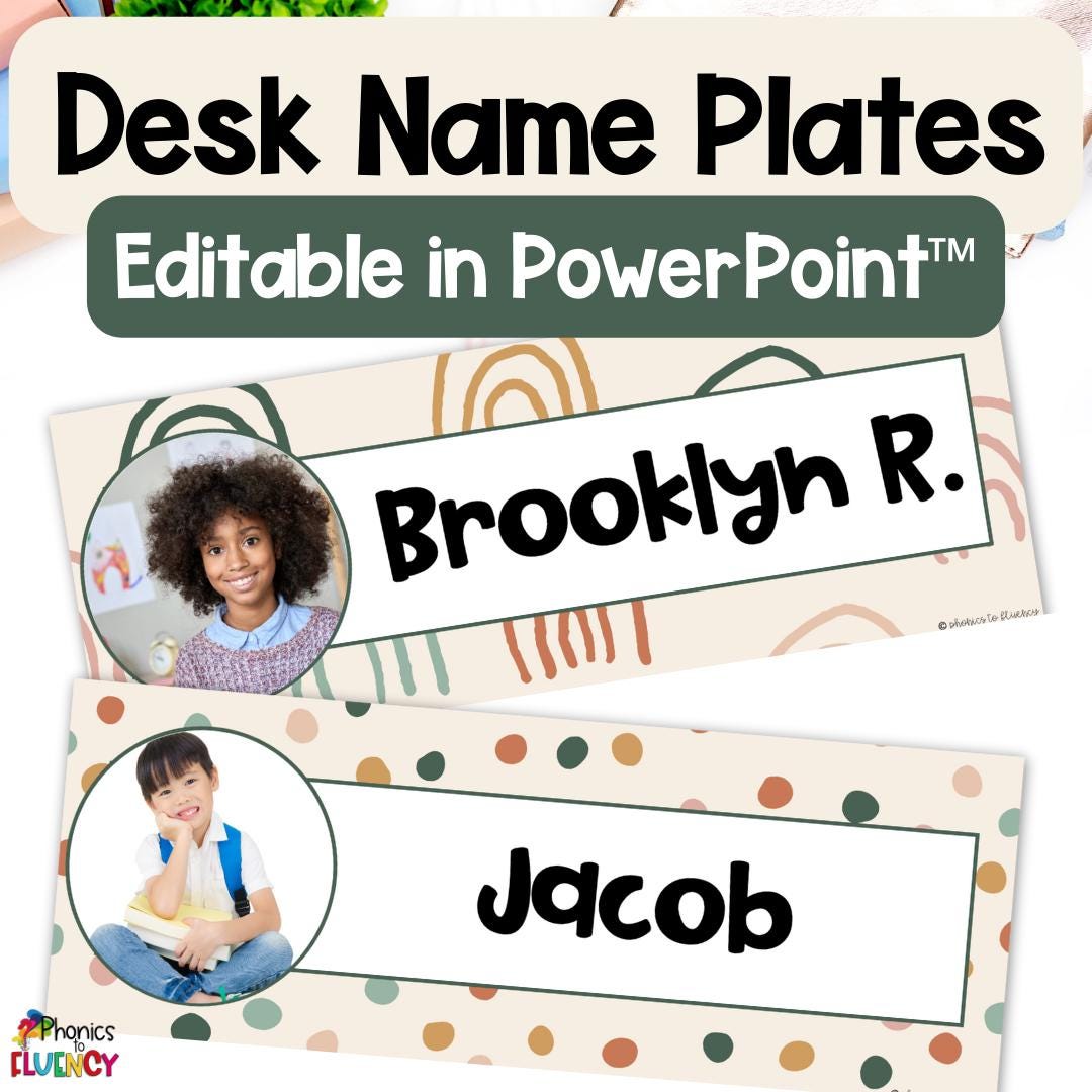 Editable Boho Desk Name Plates: Photo Tags, Classroom Decor (PPT) - Etsy