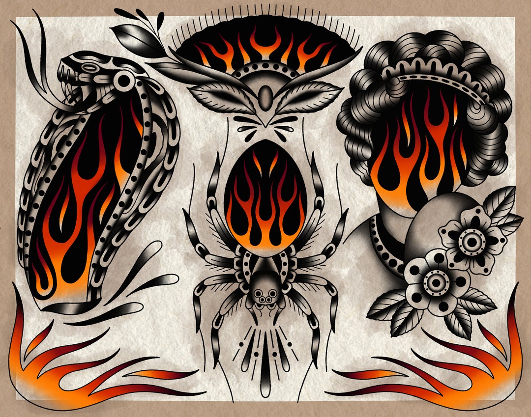 On Fire Print / Tattoo Flash Art by Zack Taylor / 11”x14” Print Non ...
