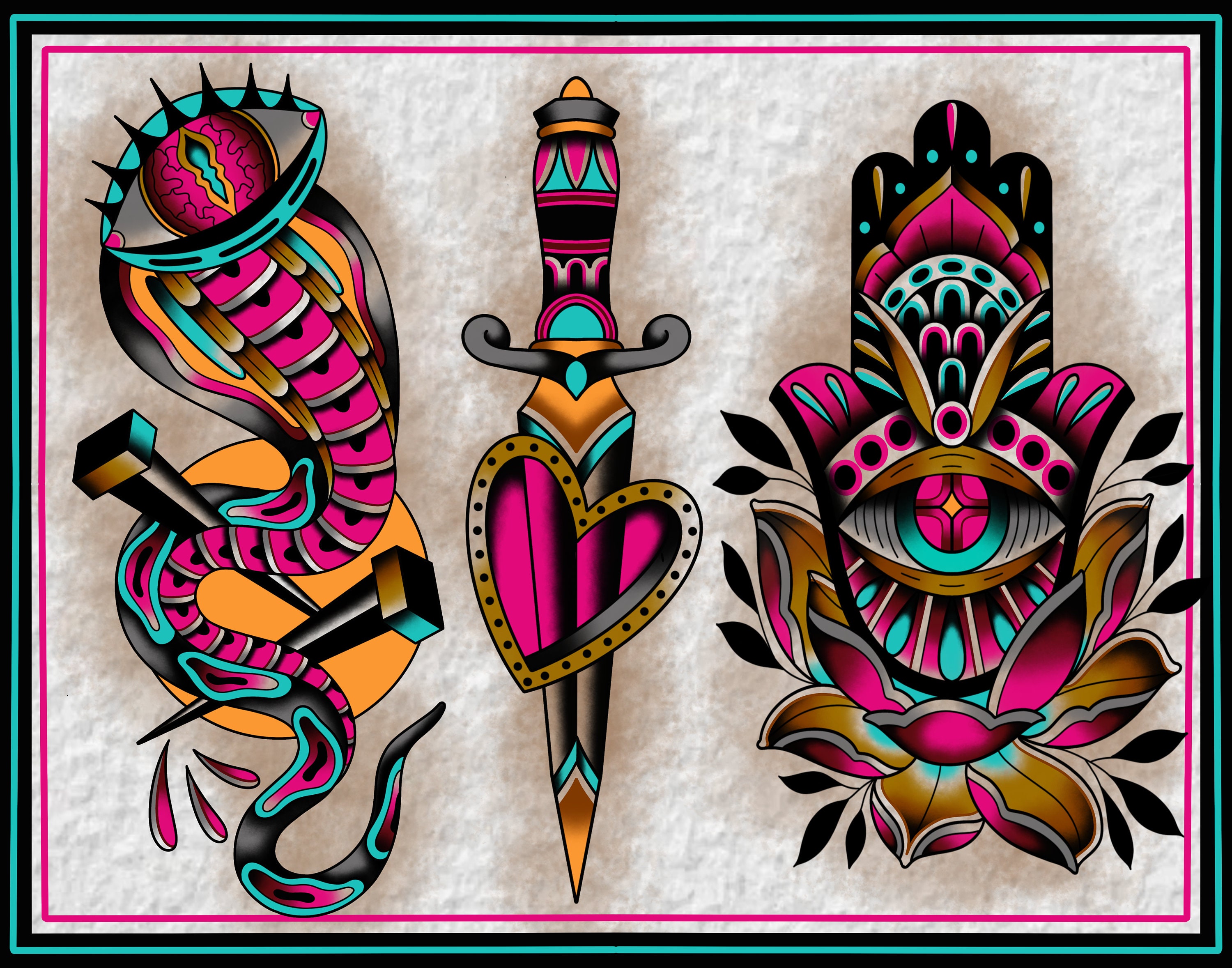 A Dab of Pink Print / Tattoo Flash Art by Zack Taylor / 11”x14” Print ...