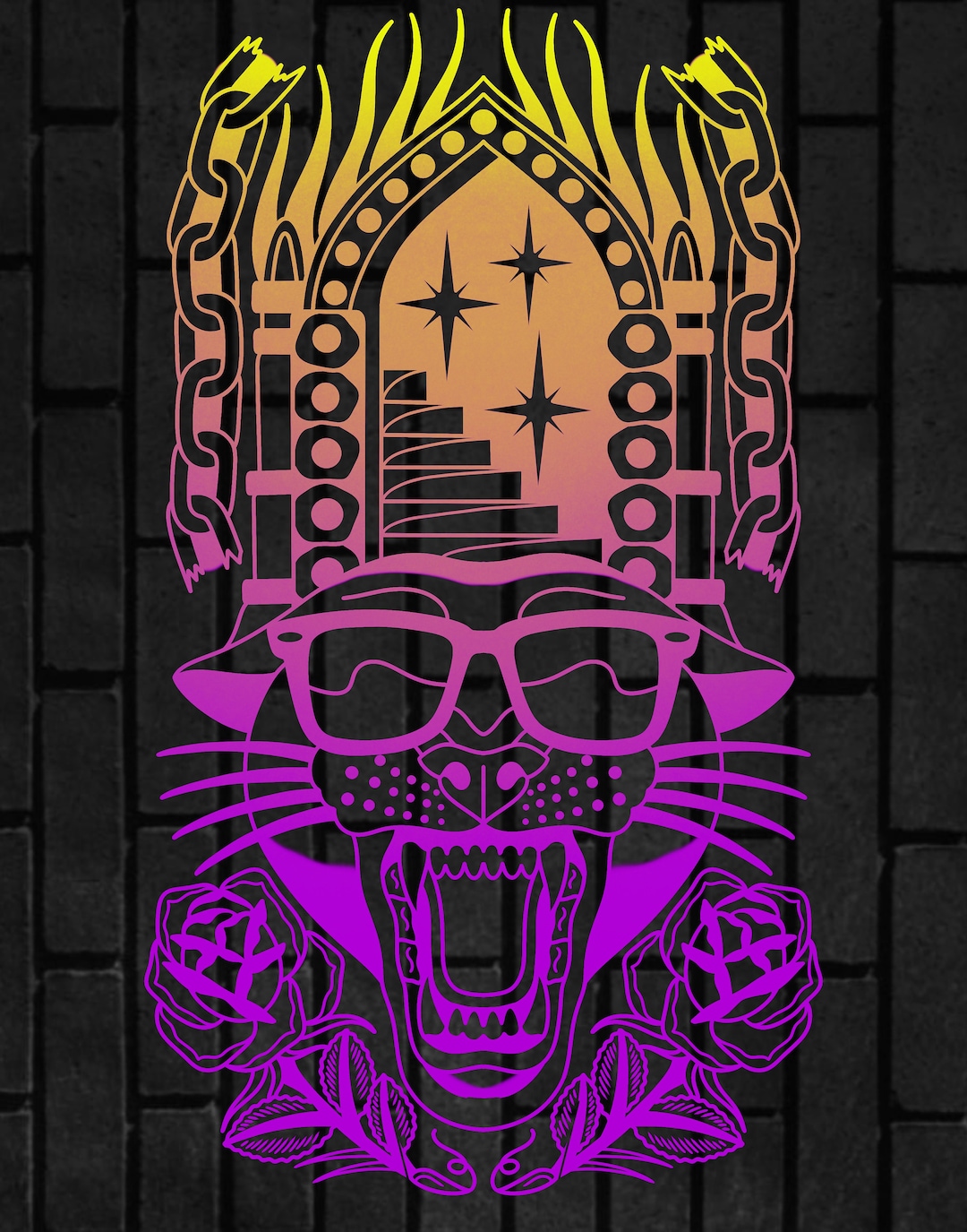 Neon Big Cat / Tattoo Flash Art by Zack Taylor / 11”x14” Non-framed ...