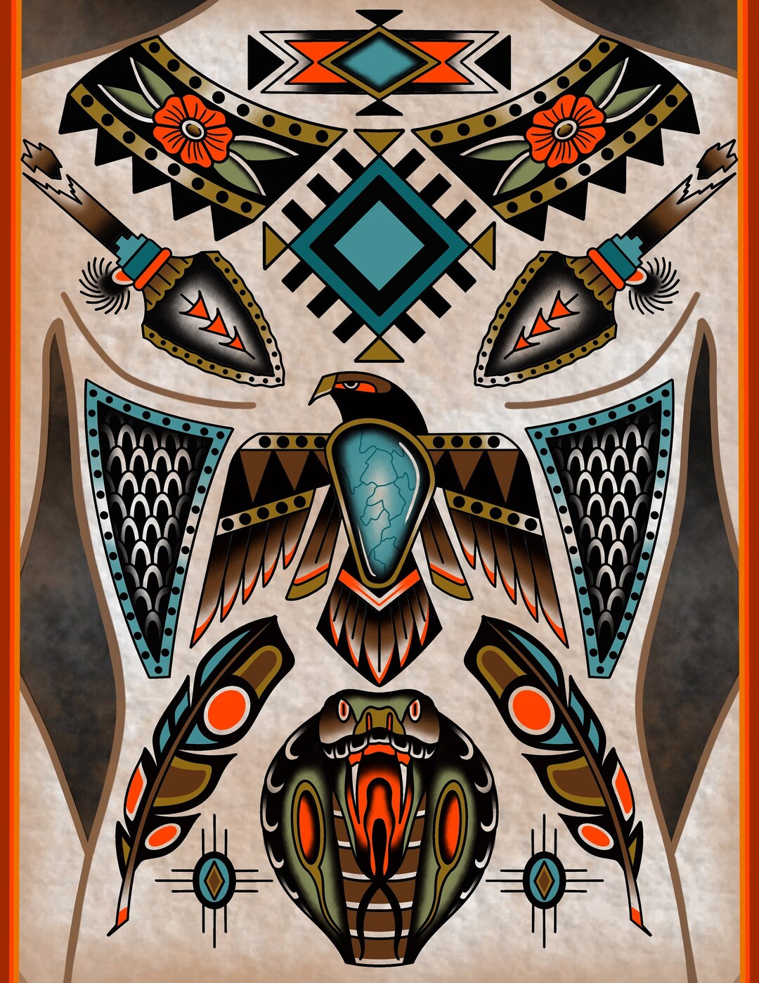 Southwestern Frontpiece Print / Tattoo Flash Art by Zack Taylor / 18”x ...