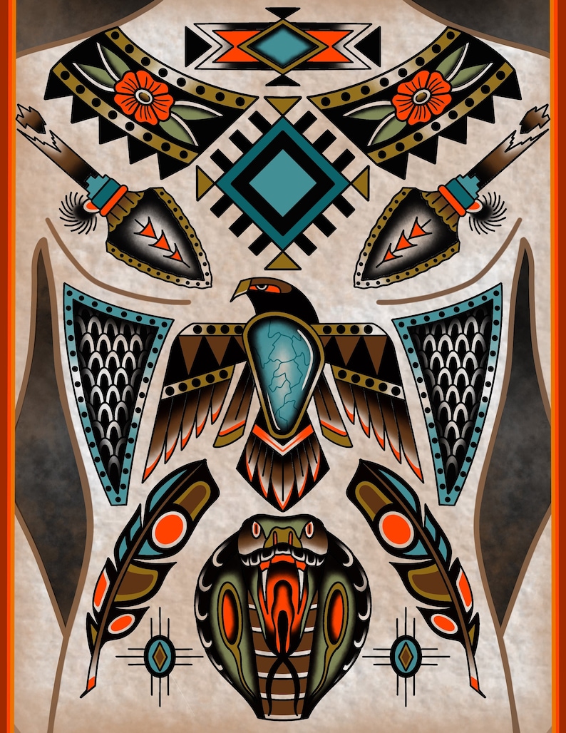 Southwestern Frontpiece Print / Tattoo Flash Art by Zack Taylor / 18x ...