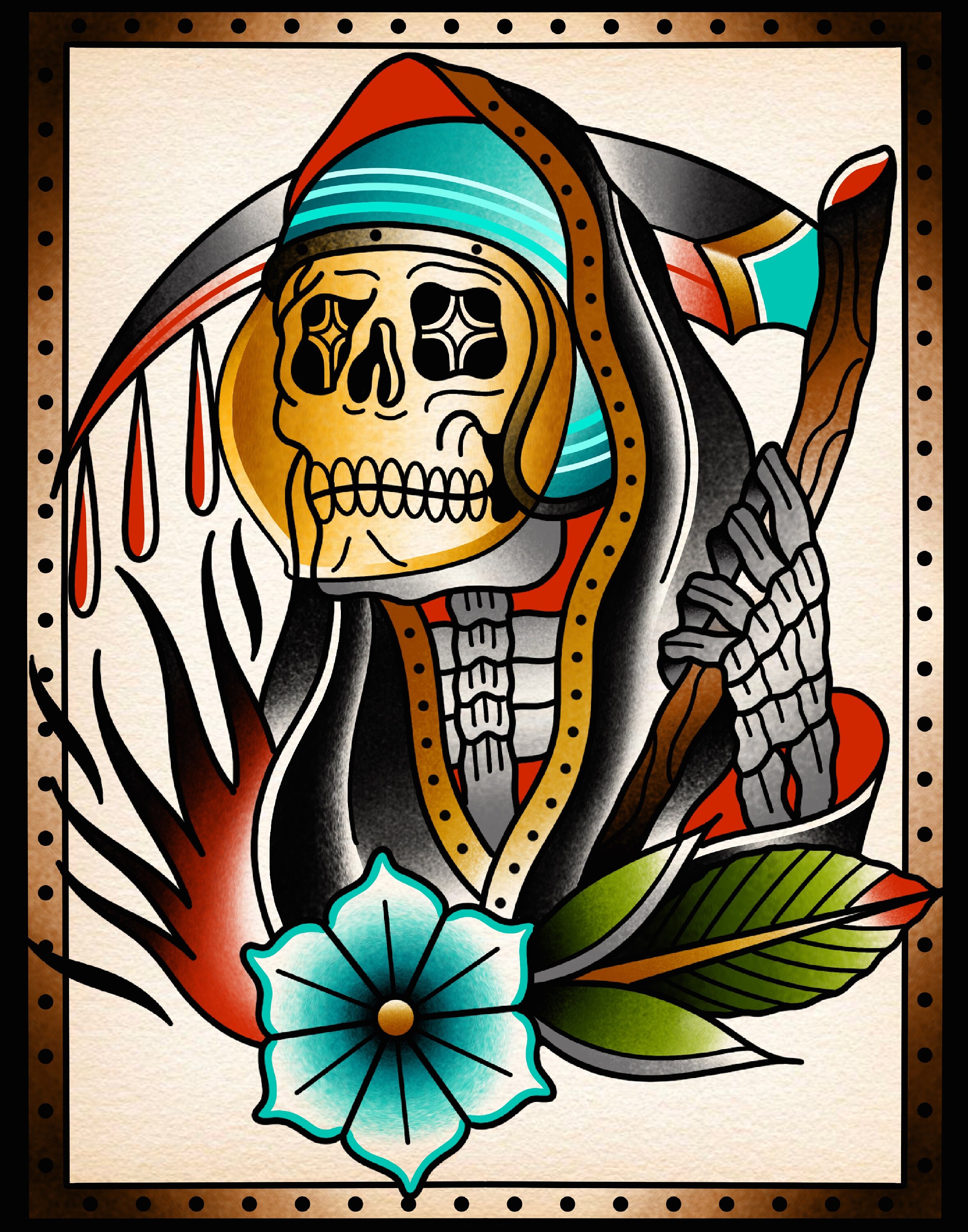 Reaper Club Print / Tattoo Flash Art by Zack Taylor / 11”x14” Print Non ...