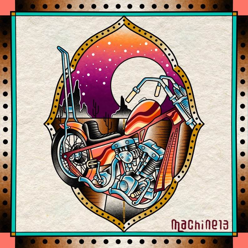 Chopper Print / Tattoo Flash Art by Zack Taylor / 12”x12” Print Non ...