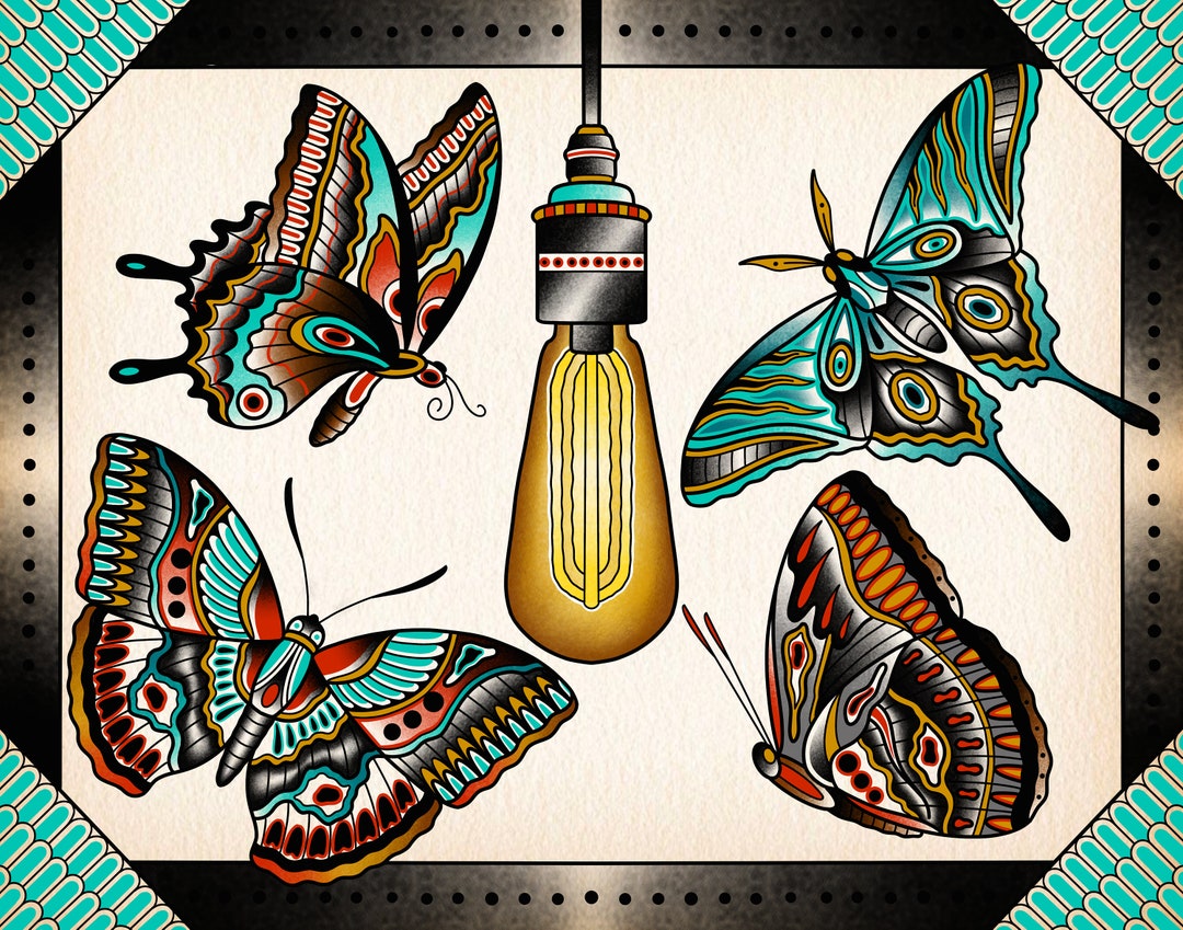 Moths on the Porch / Tattoo Flash Art by Zack Taylor / 11”x14” Print ...
