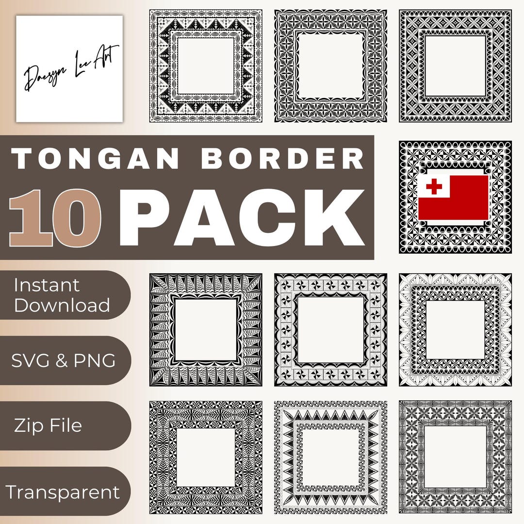 Tongan Border 10 Pack SQUARE *zipped Files* SVG/PNG *instant Digital ...