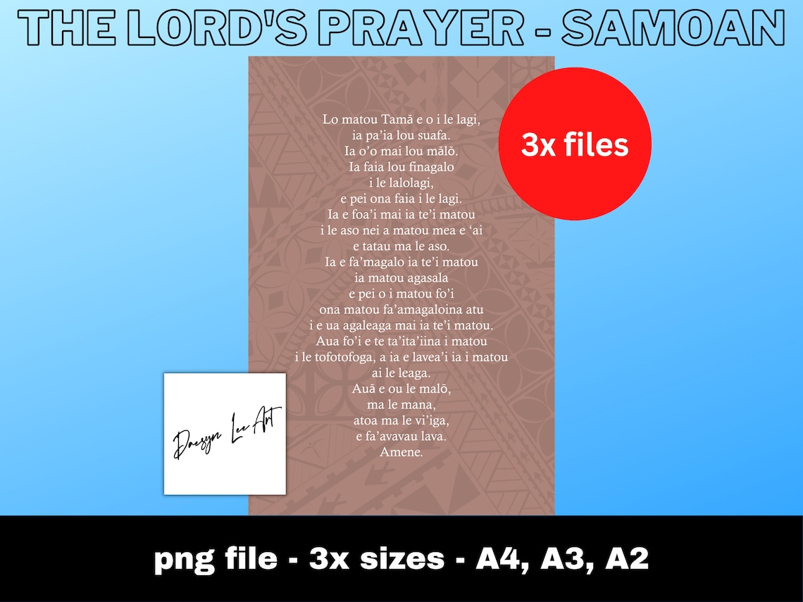 The Lord's Prayer - Samoan *digital File Download* - Etsy