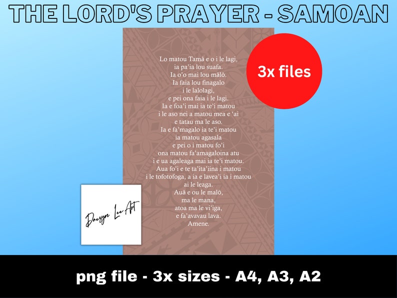 The Lord's Prayer Samoan digital File Download - Etsy Australia