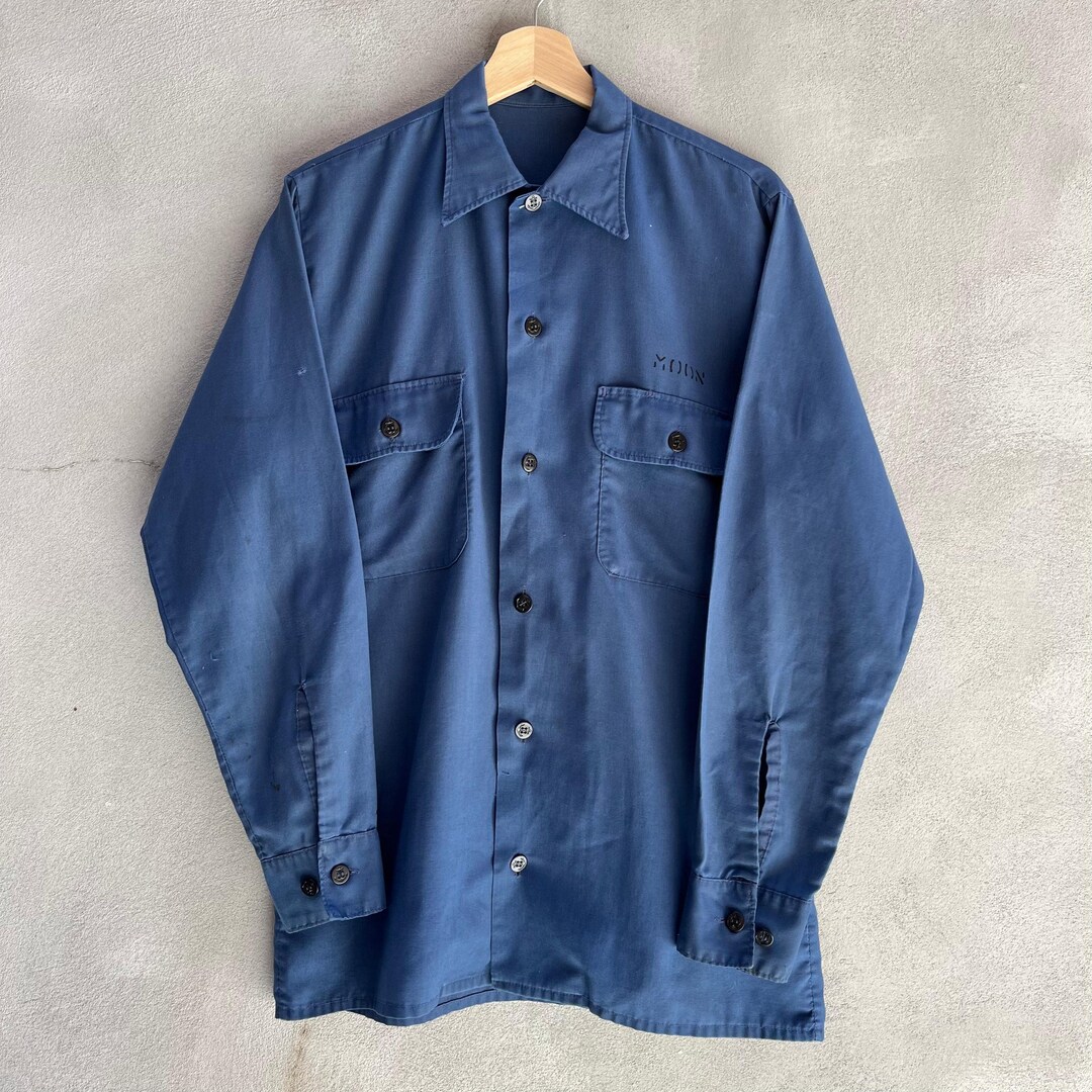 70's USN Utility Blue Button Down Long Sleeve Shirt - Etsy