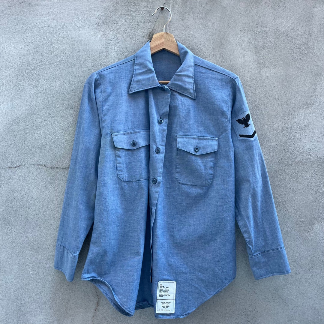 80's USN Military Chambray Utility Button Down Shirt - Etsy