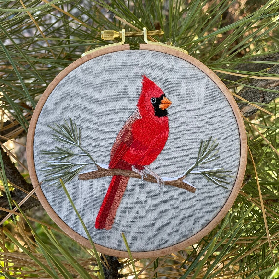 Winter Cardinal Bird Embroidery Pattern | Thread Painting Tutorial ...