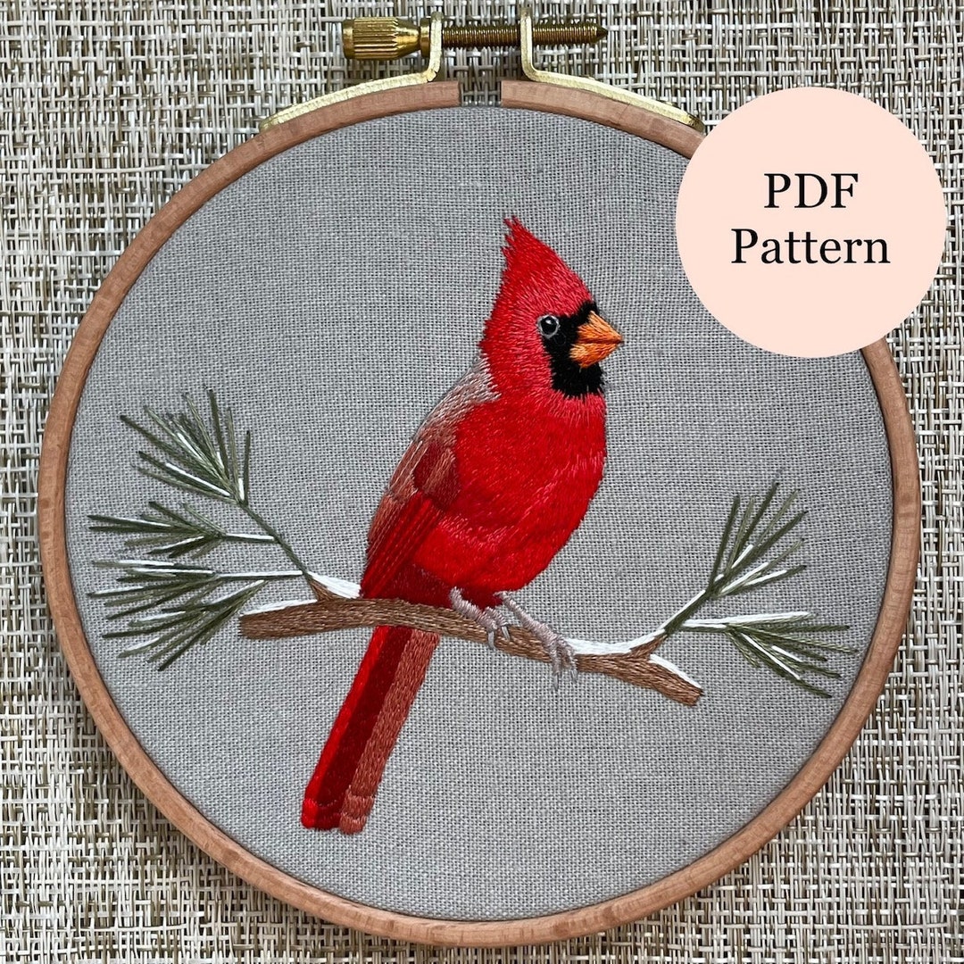 Winter Cardinal Bird Embroidery Pattern | Thread Painting Tutorial ...