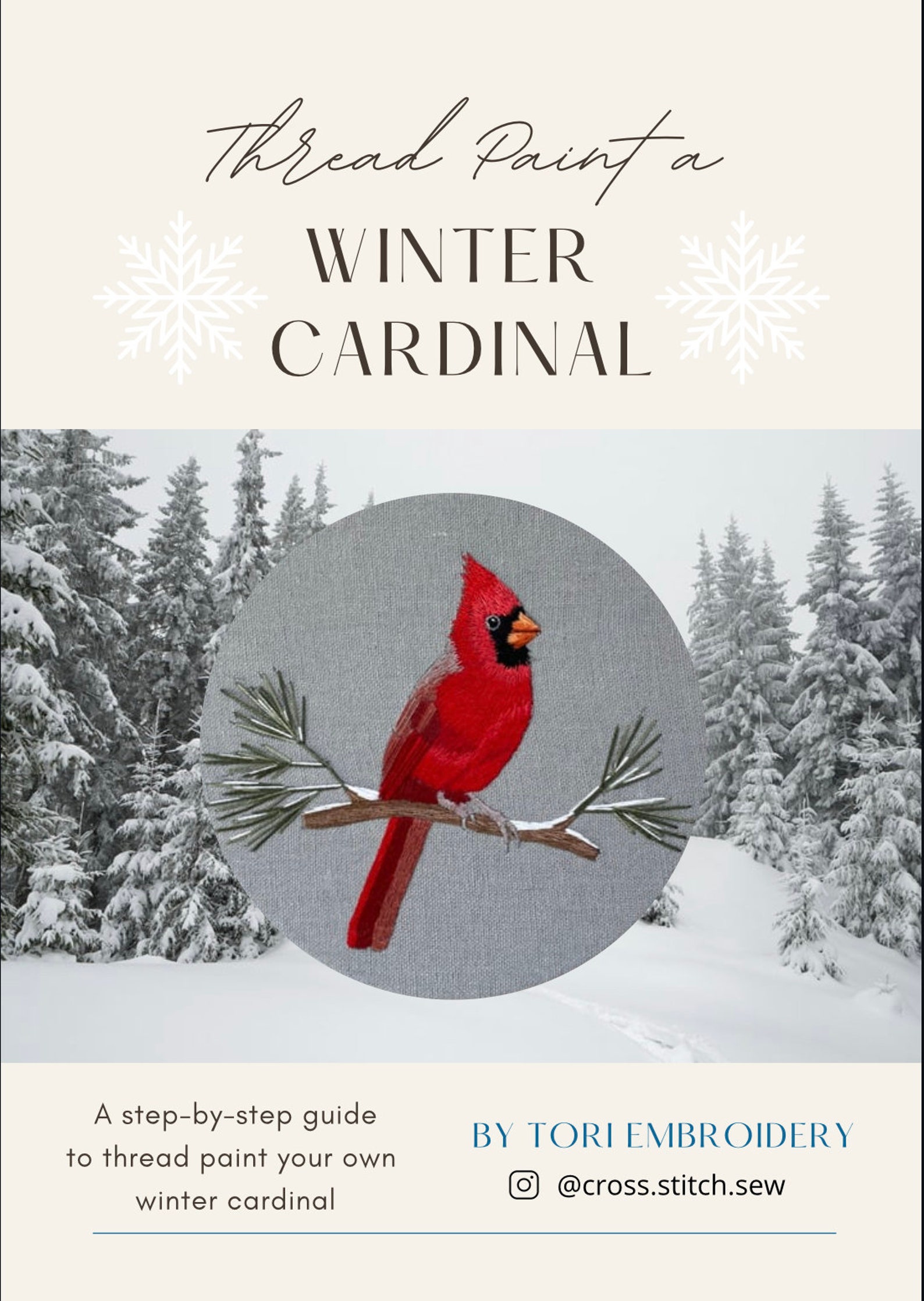 Winter Cardinal Bird Embroidery Pattern | Thread Painting Tutorial ...