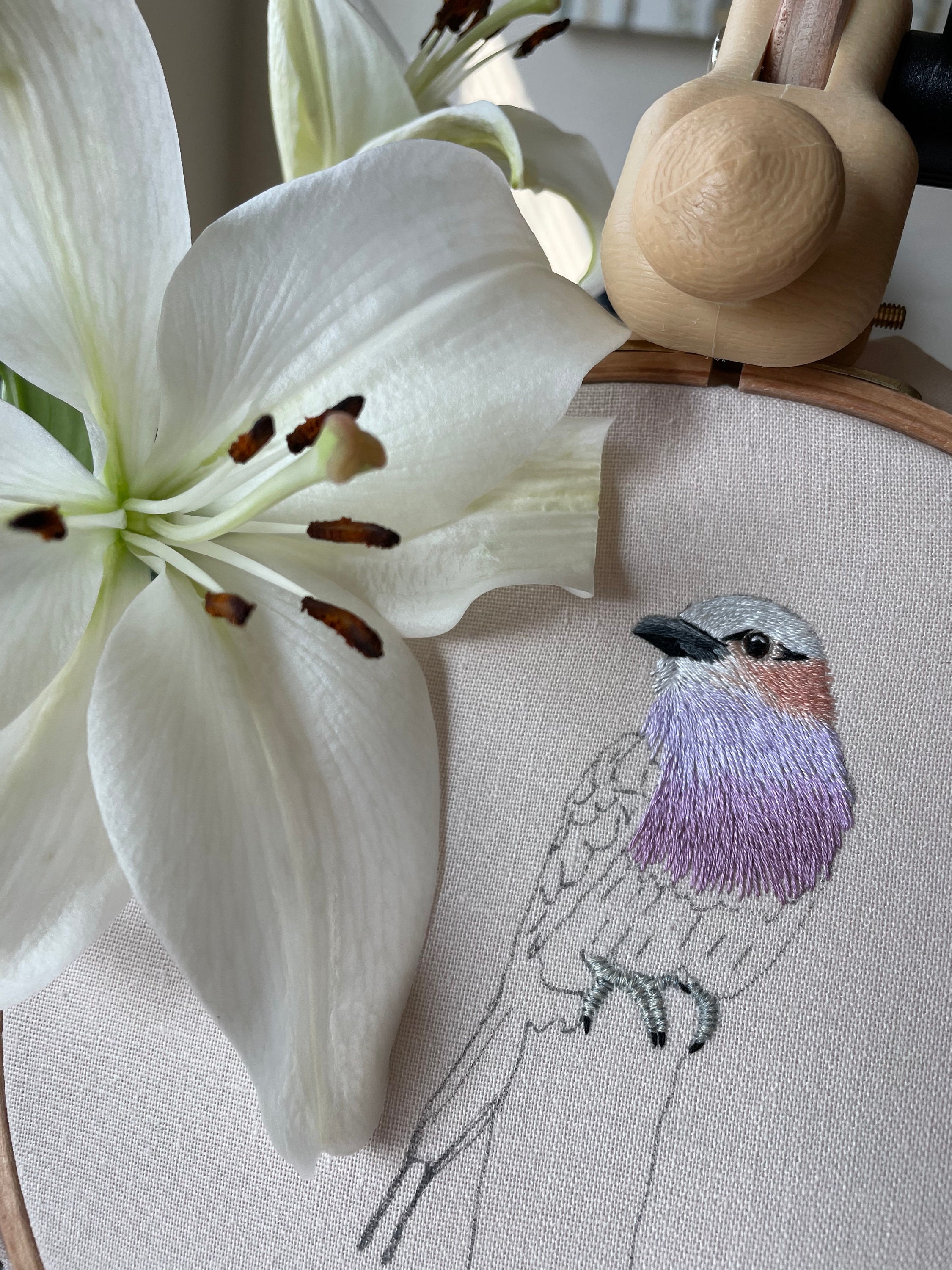 Bird Embroidery Pattern Thread Painting Tutorial Lilac - Etsy