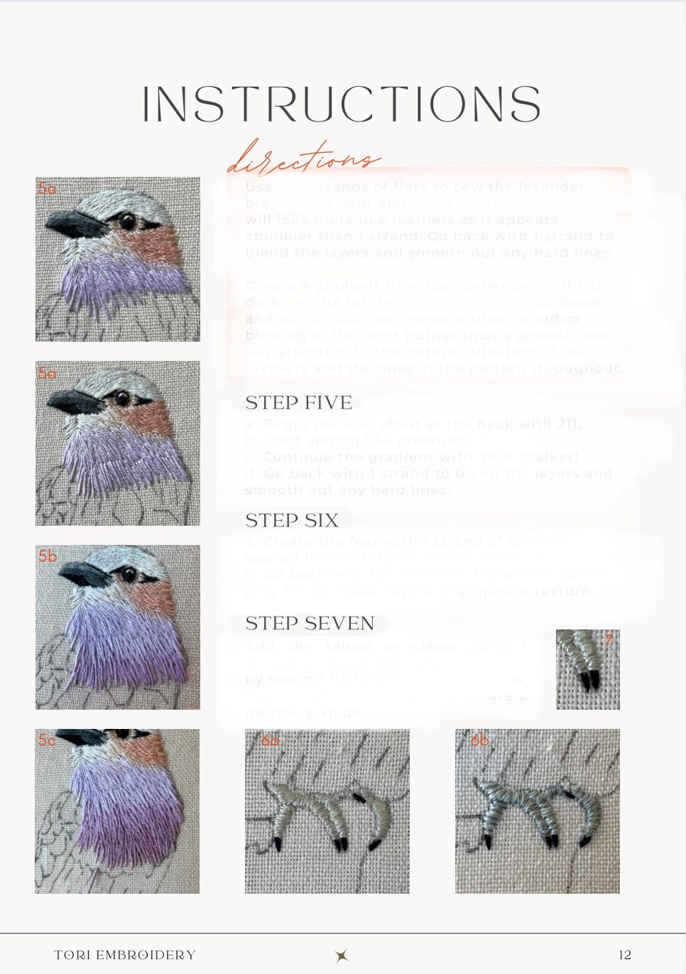 Bird Embroidery Pattern Thread Painting Tutorial Lilac - Etsy