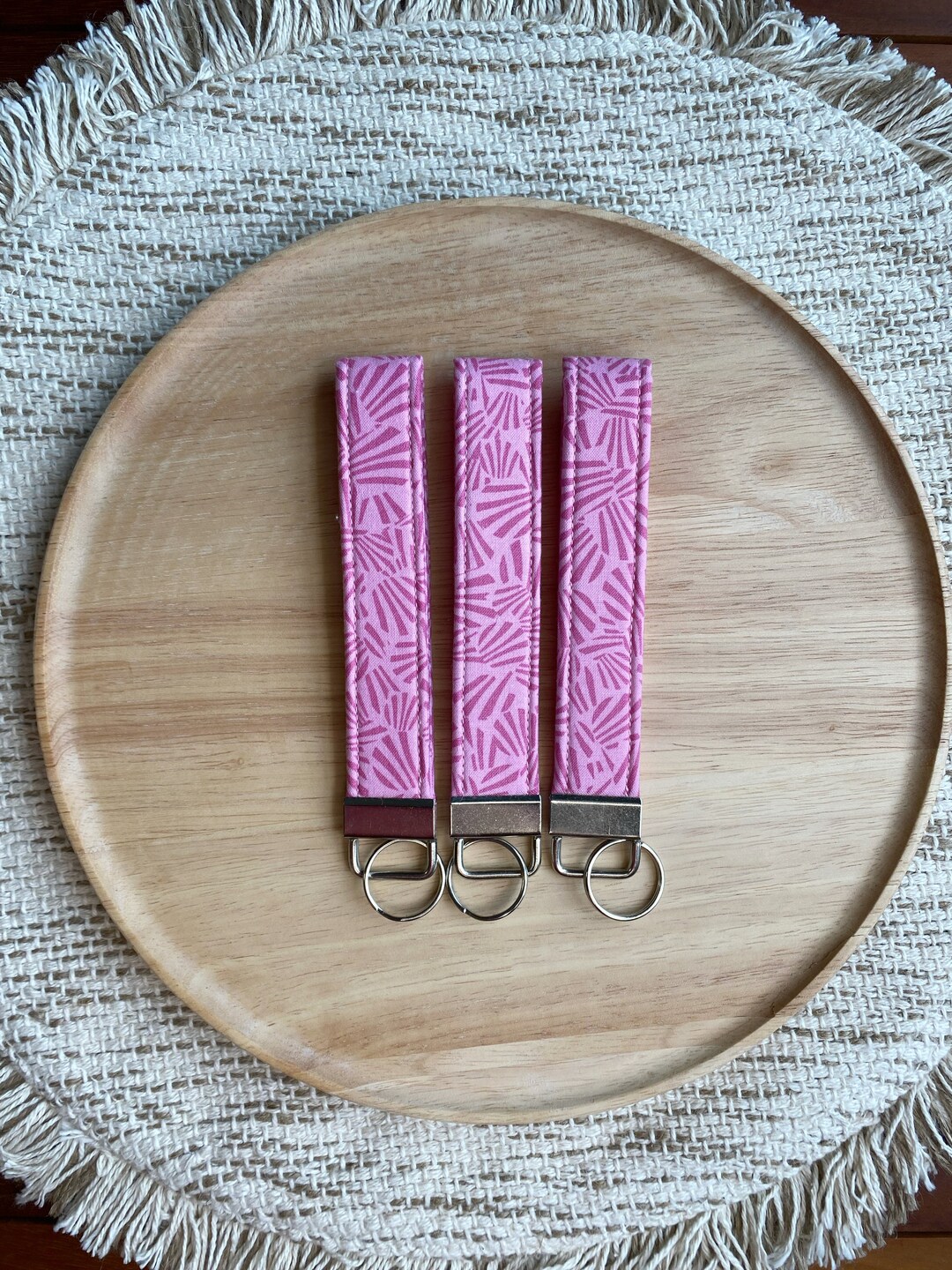Handcrafted Pink Abstract Stripes Keychain | Stylish Key Fob Wristlet ...